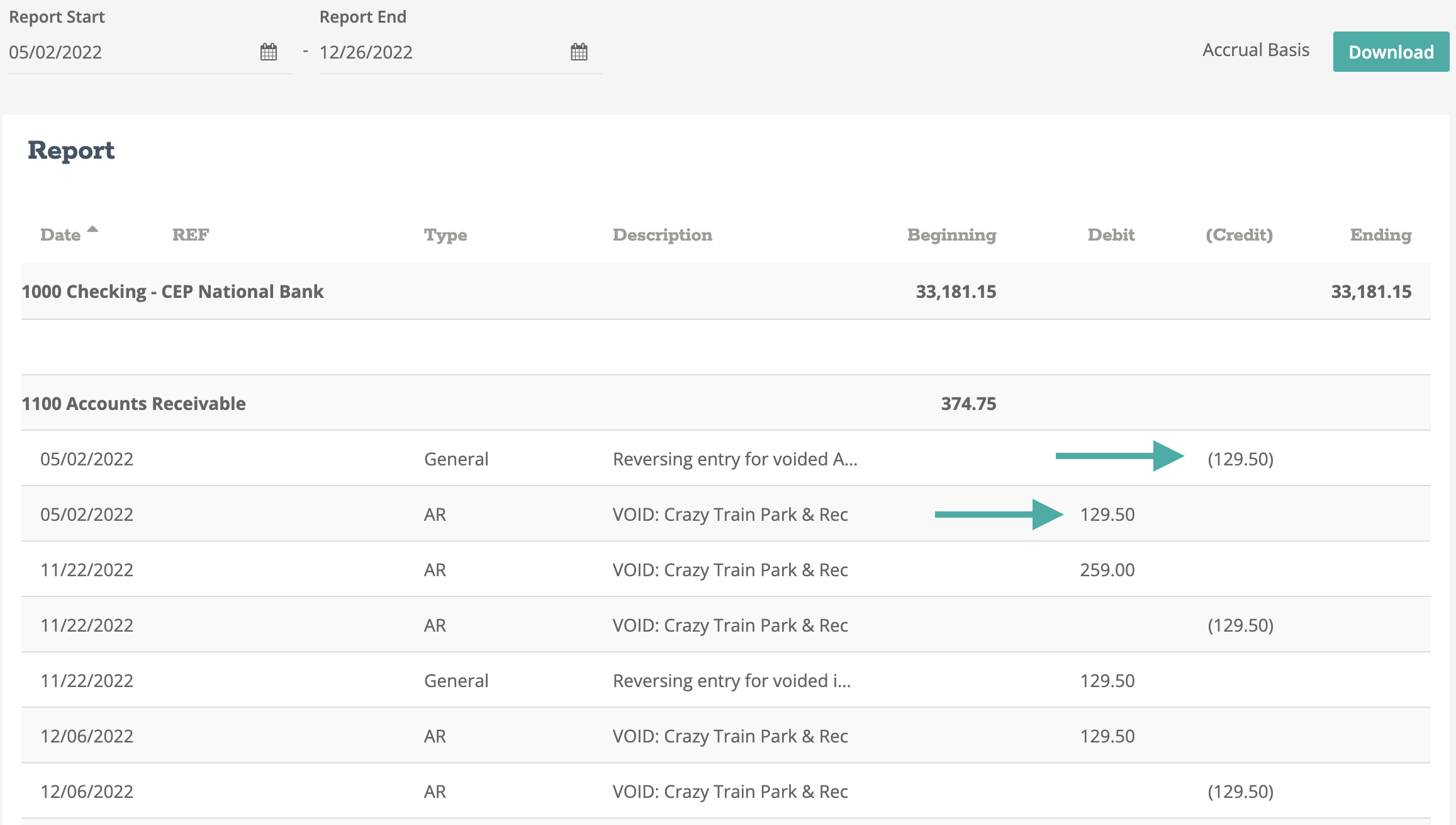 How to create reversing entries for voided invoices